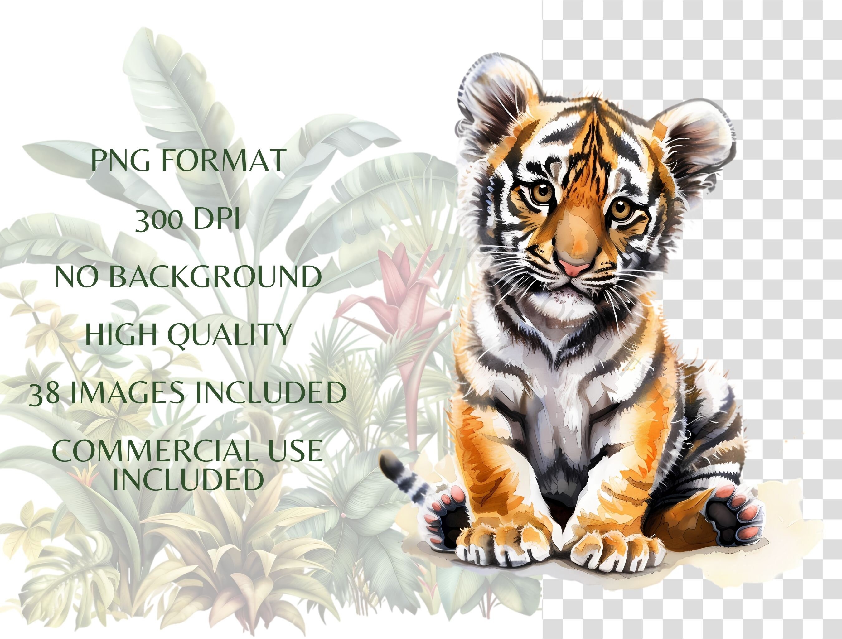 Tigers Clipart, Realistic Watercolor Style Tiger Graphics, Jungle ...