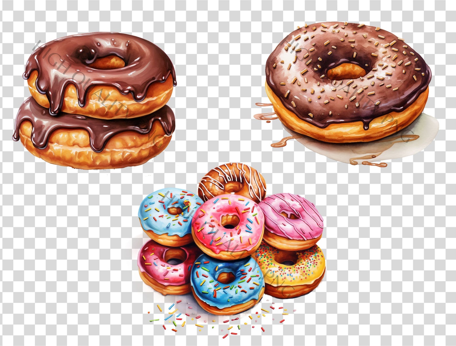 Donut Clipart Watercolor Cute Donut PNG Bundle Sweets Clipart ...