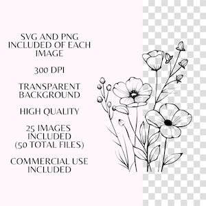 Wildflower Borders SVG & PNG Bundle - 25 Wild Flowers Images, 50 Total ...