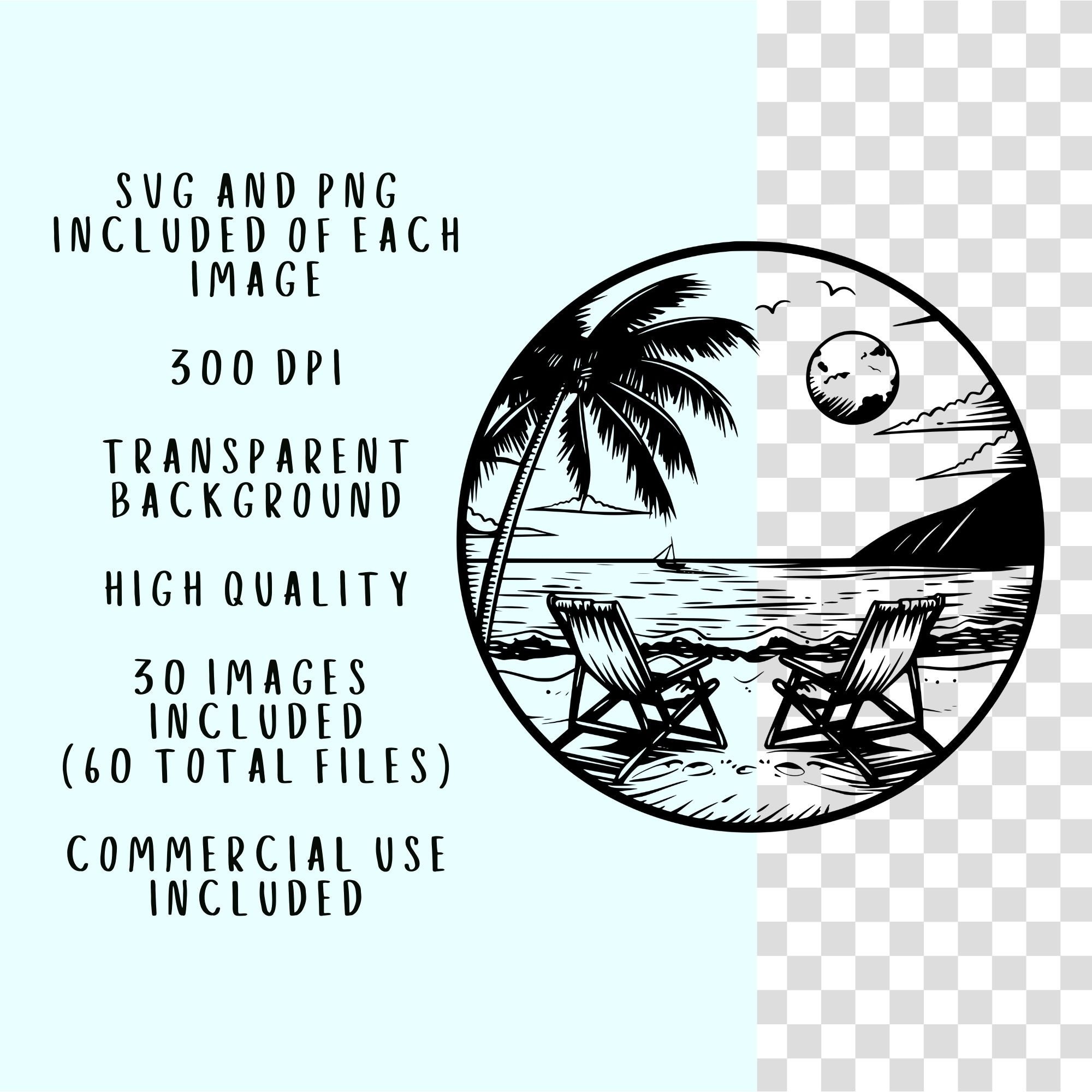 Coastal Beach View SVG & PNG Bundle - 30 Tropical Scene Images Included ...