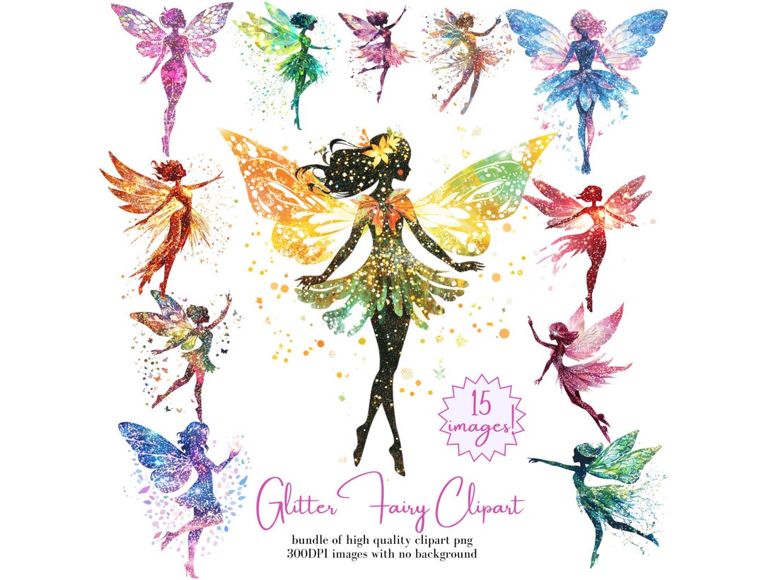 Glitter Fairy Png Bundle, Girly Sparkling Fairies Bundle, Magical Fairy ...