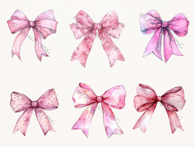 Coquette Pink Bows Clipart Watercolor Blush Pink Ribbons Set of 38 Pink ...
