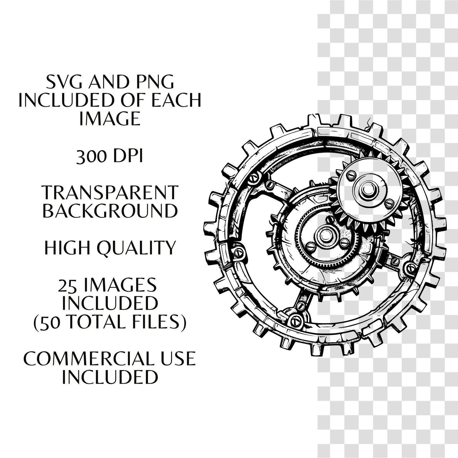 Gears SVG & PNG Bundle - 25 Images, 50 Total Files - Steampunk Cogwheel ...