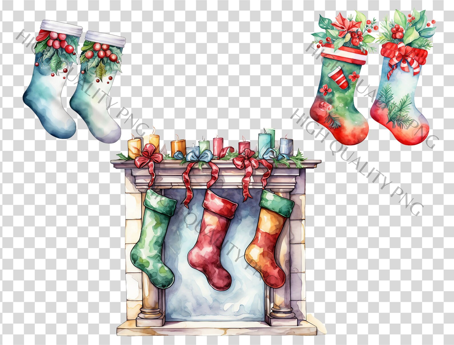 Stocking Clipart Cozy Clipart Colorful Stockings Watercolor - Etsy