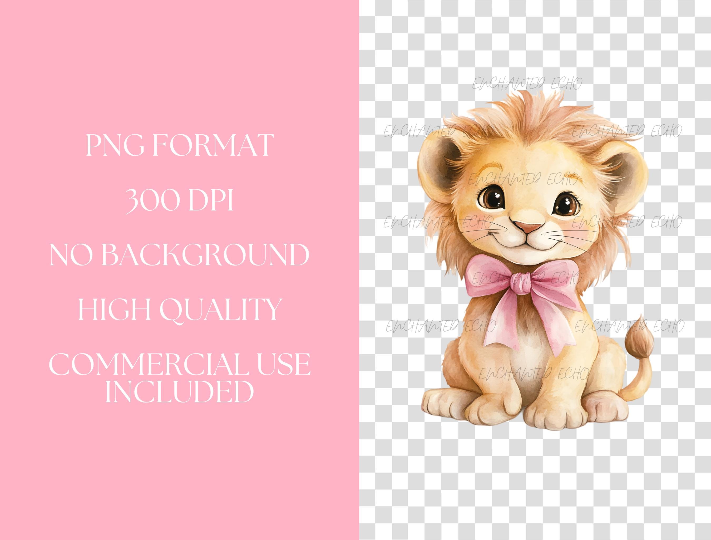 Baby Lion With Pink Bow Png, Coquette Nursery Cub Clipart Print ...