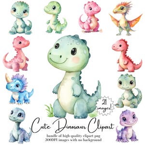 Watercolor Dinosaur Clipart Set - 21 Kid's Dino Pngs - Nursery Dinosaur ...