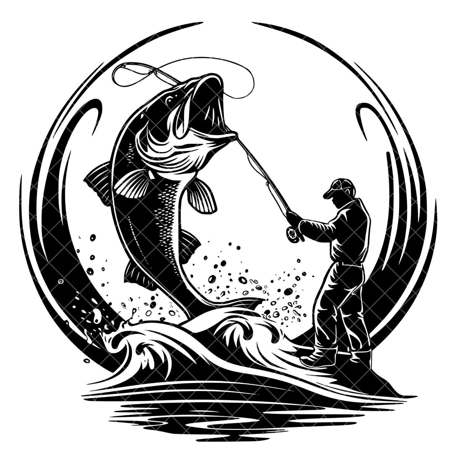 Fishing SVG and PNG Set - Bass Fish Jumping Out of Water Logo - Fishing ...