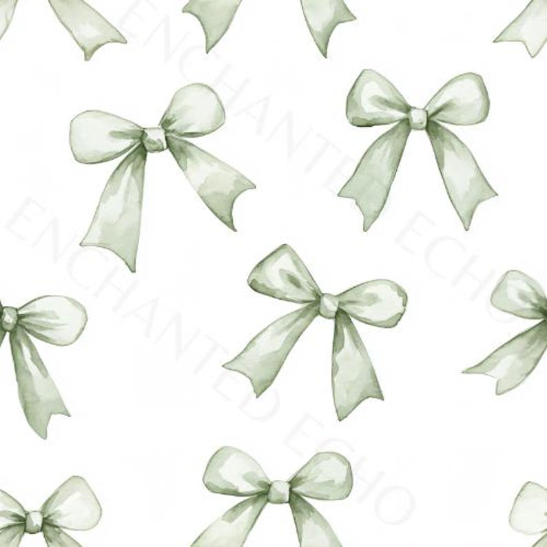 Seamless Sage Green Bows Pattern - Green Bows Coquette JPG Pattern Bow Seamless Design White ...