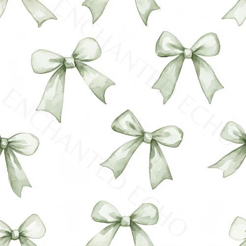 Seamless Sage Green Bows Pattern - Green Bows Coquette JPG Pattern Bow Seamless Design White ...