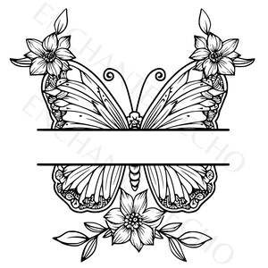 Split Monogram Floral Butterfly Svg and Png - Etsy