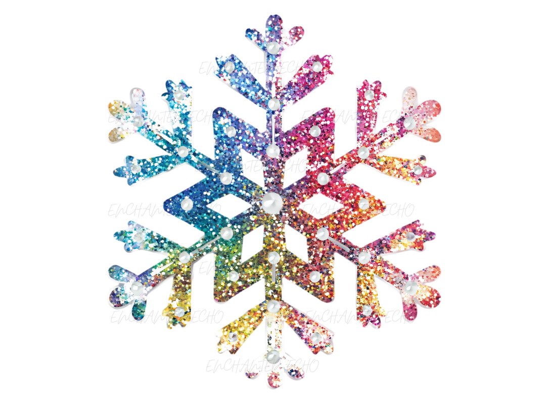 Rainbow Glitter Snowflake PNG, Colorful Christmas Sublimation, Sequin ...