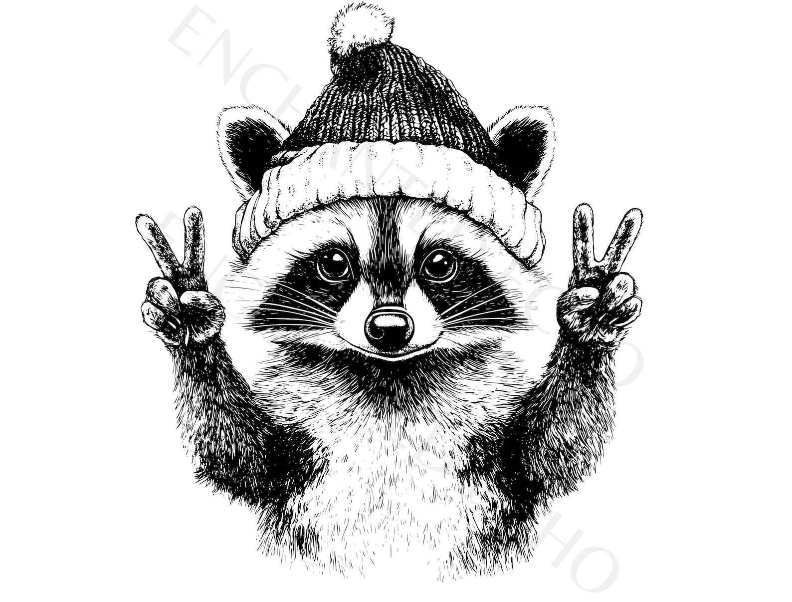 Peace Sign Raccoon With Santa Hat Svg Png Cute Christmas Raccoon SVG ...