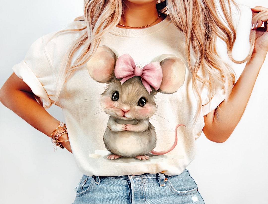 Cute Mouse Coquette Pink Bow Png Mice Watercolor Sublimation - Etsy