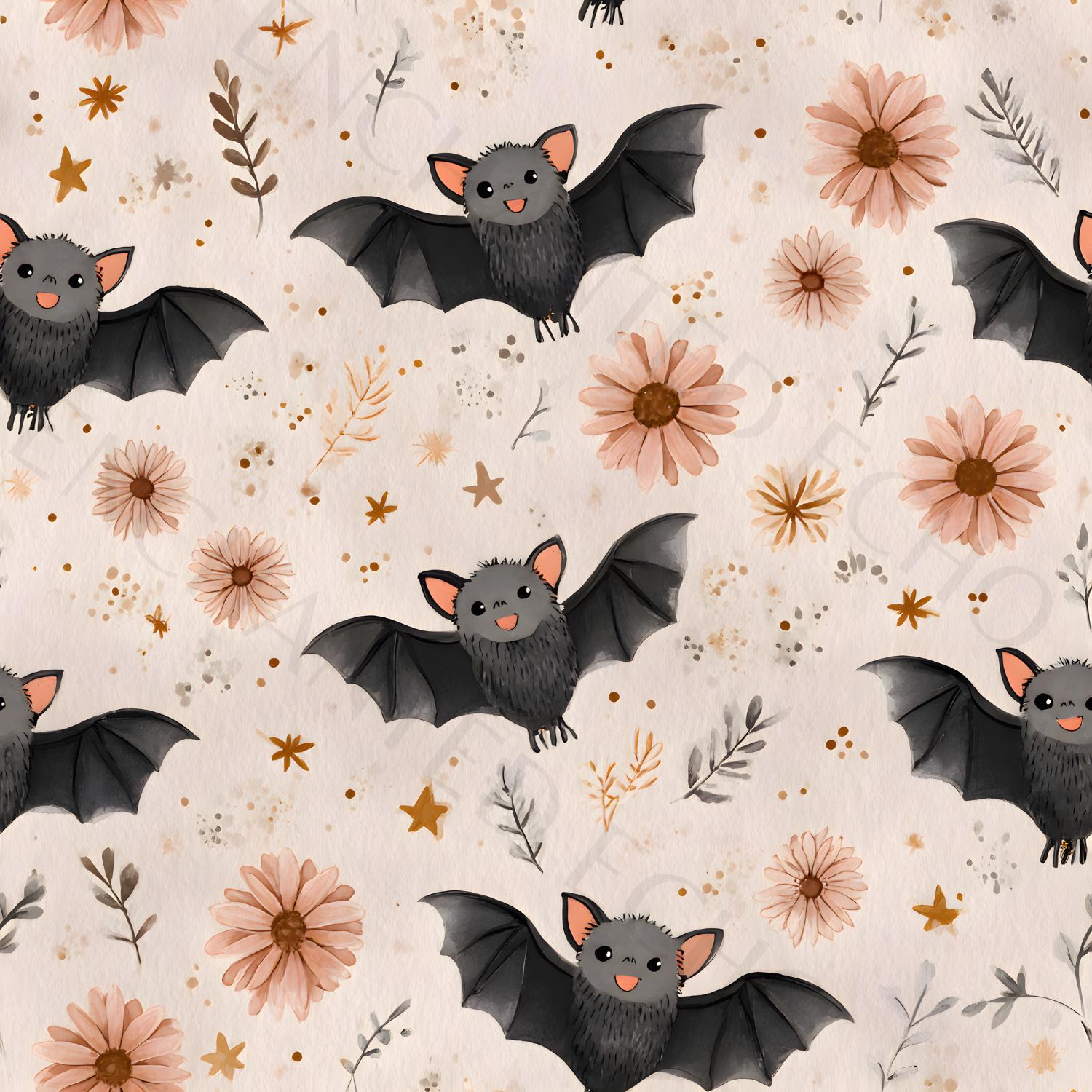 Halloween Cute Bats Wildflower Seamless Pattern Cute Bats Floral ...