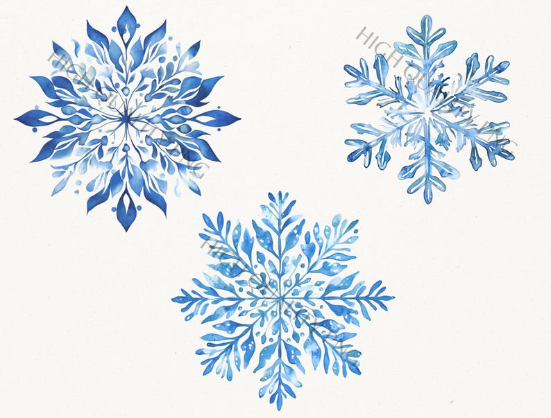 Watercolor Snowflake Clipart Bundle – Blue Toile Winter Floral PNG ...