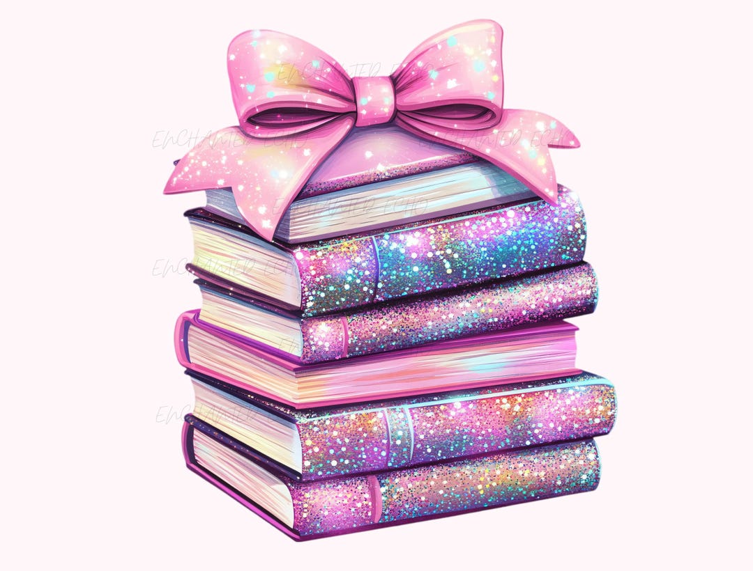 Glitter Bookstack Png - Glitter Pink Bow Png - Cottagecore Books Png ...
