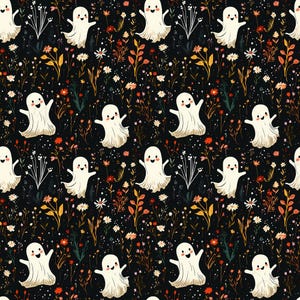 Seamless Halloween Wildflower Pattern Cute Ghost Seamless Pattern ...