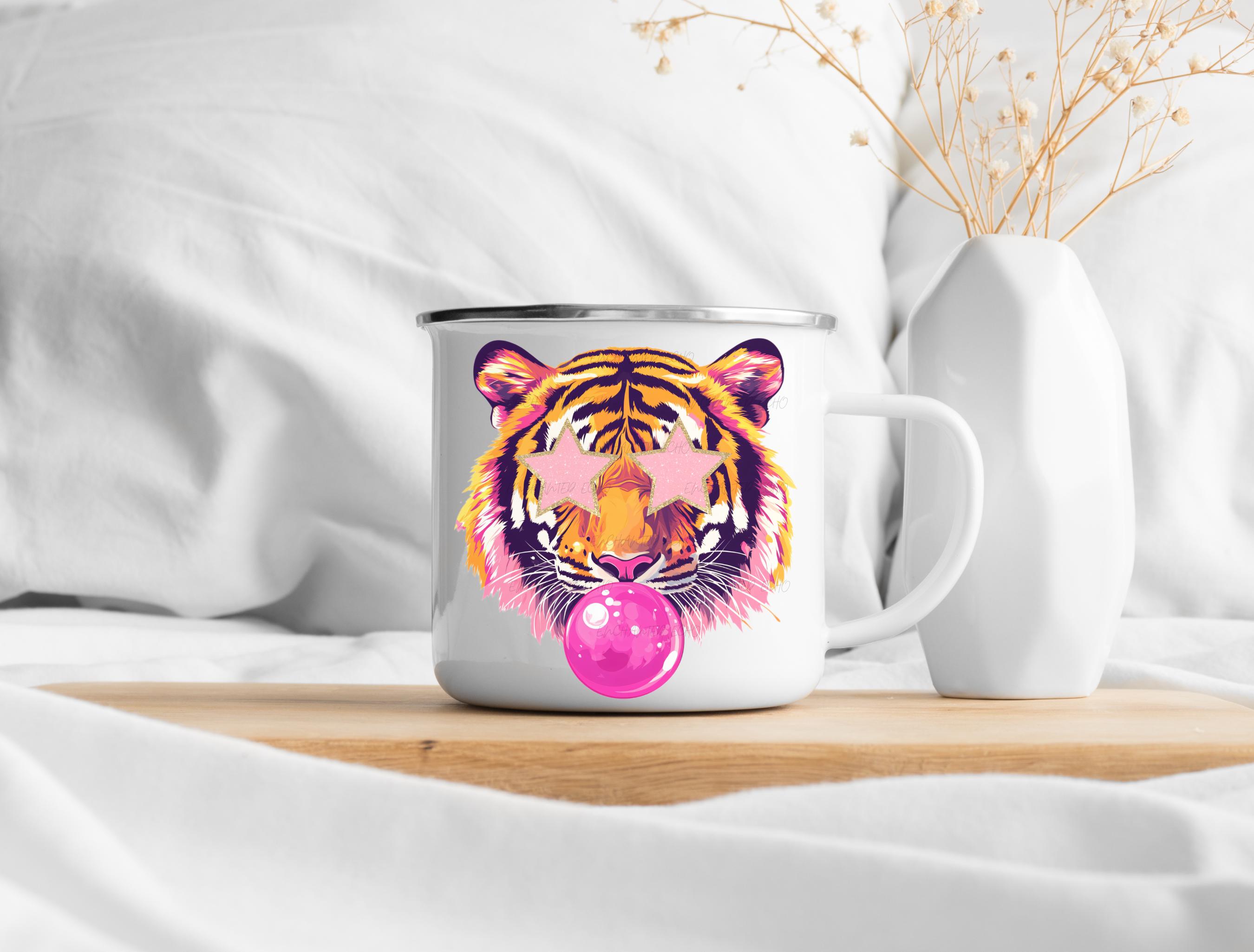 Pink Star Eyes Tiger Bubble Gum PNG - Tigers Mascot Sublimation, Wild ...