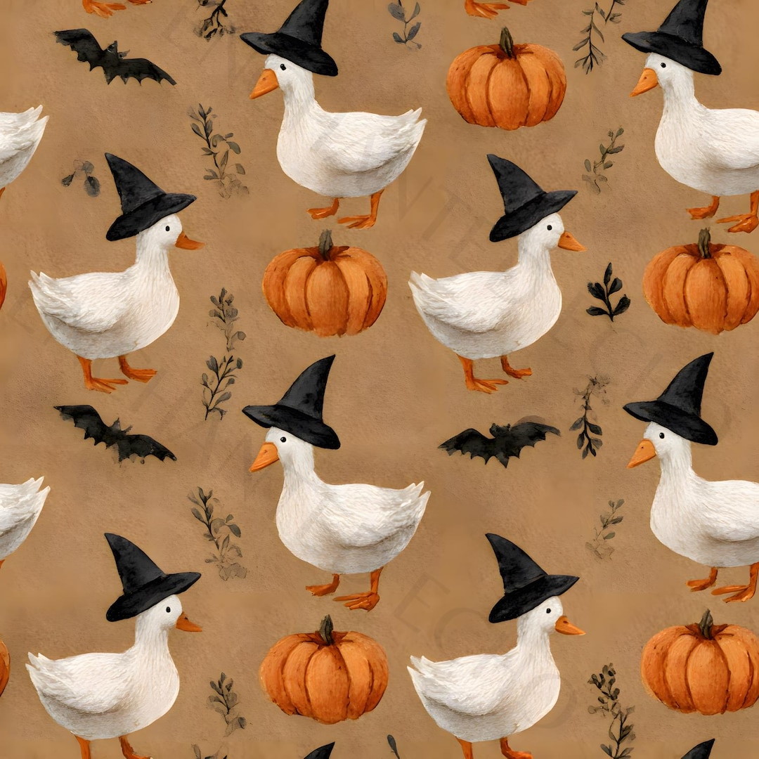 Halloween Silly Goose & Bats Seamless Pattern PNG, Fall Pumpkin ...