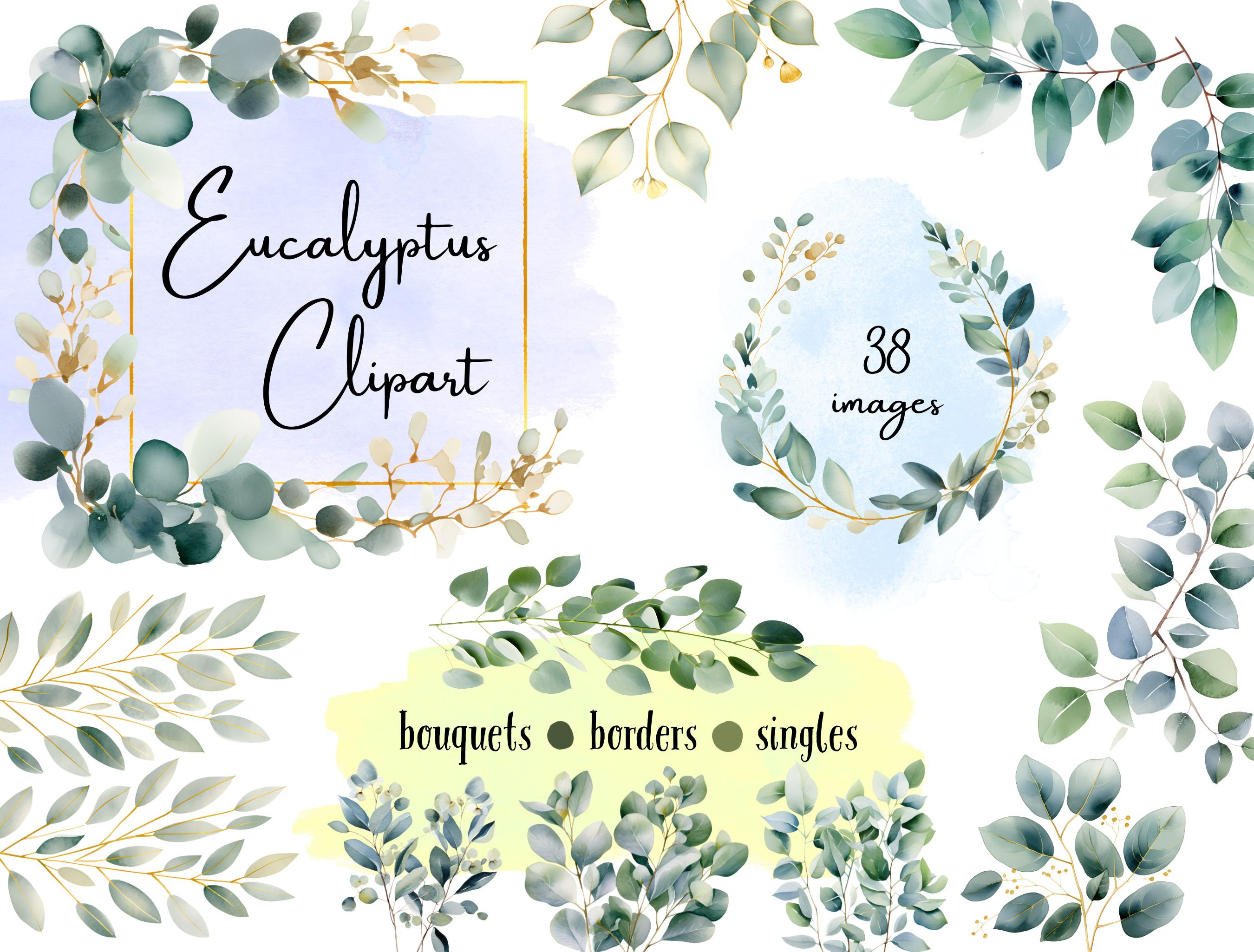 Watercolor Eucalyptus Clipart 38 PNG Greenery Set Baby Shower Green ...