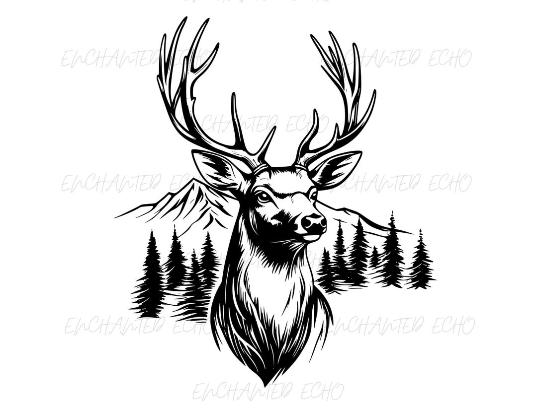 Deer Mountain Scene SVG + PNG Set – Wild Deer Forest Clipart (digital ...