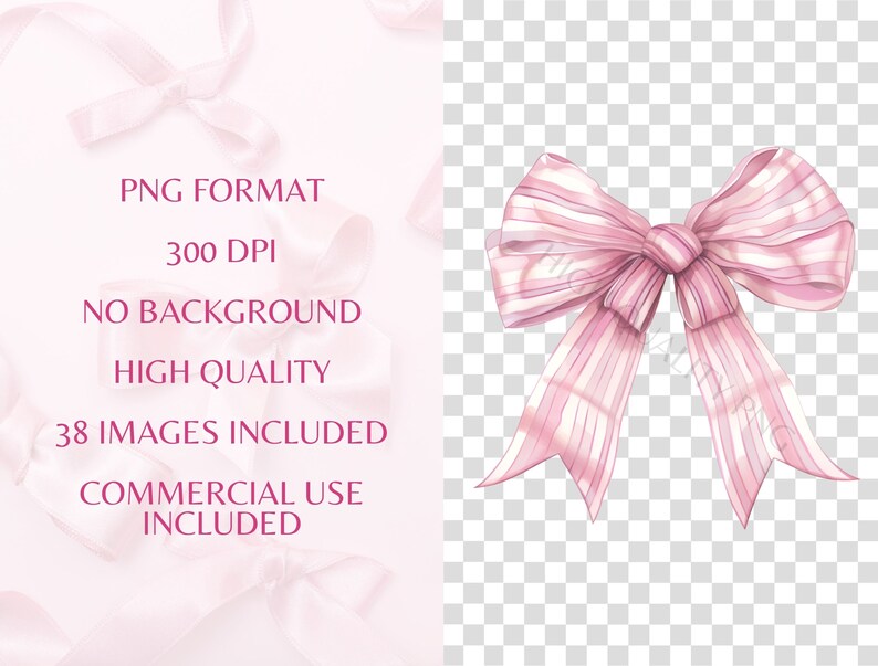 Coquette Pink Bows Clipart Watercolor Blush Pink Ribbons Set of 38 Pink ...