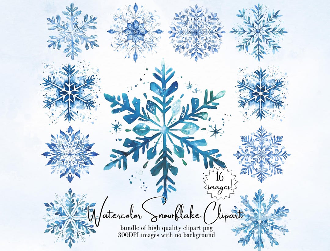 Watercolor Snowflake Clipart Bundle – Blue Toile Winter Floral ...