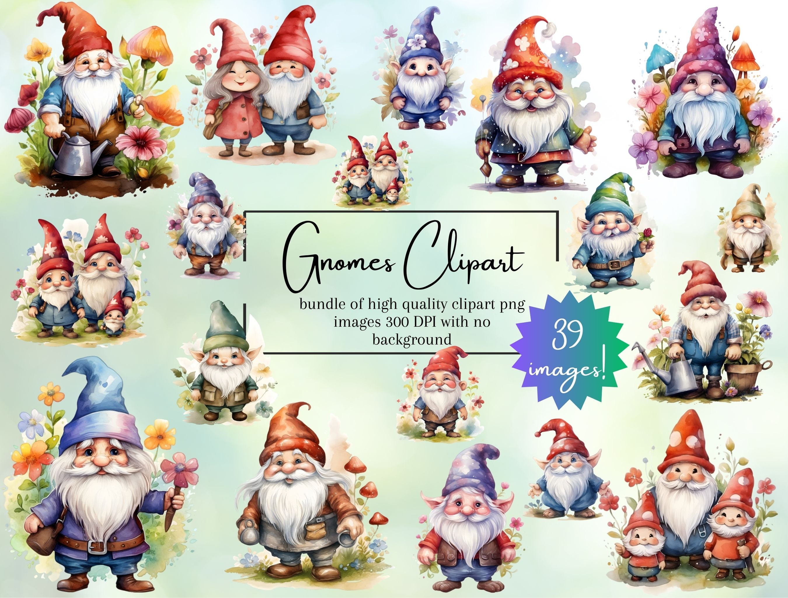 Forest Gnomes Clipart Bundle Set of 39 PNG Images for Commercial Use ...