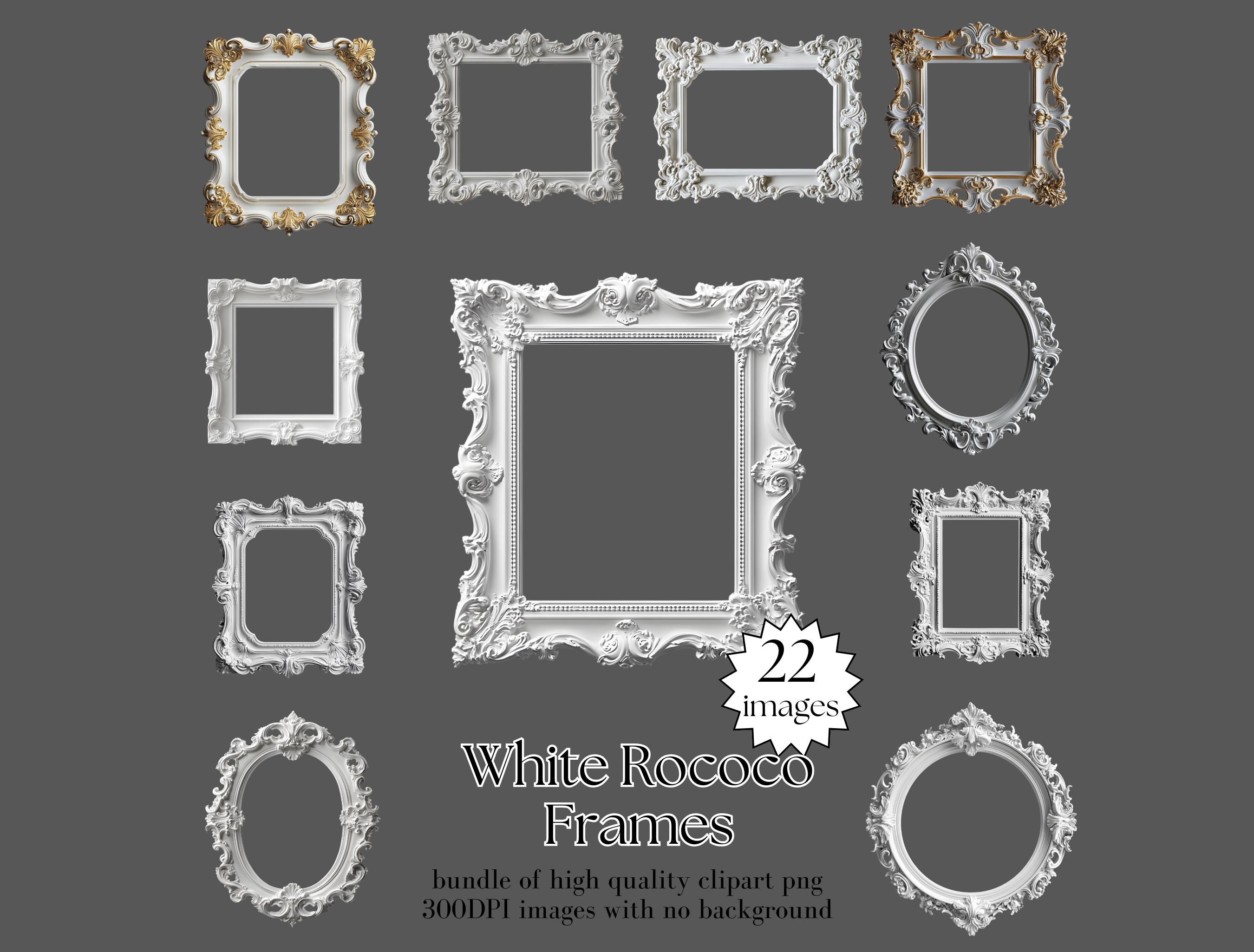 White Rococo Frames Clipart Bundle – Antique Gold Victorian Frames PNG ...