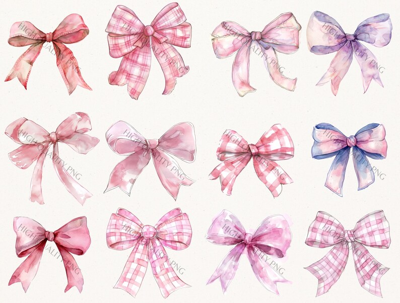 Coquette Pink Bows Clipart Watercolor Blush Pink Ribbons Set of 38 Pink ...
