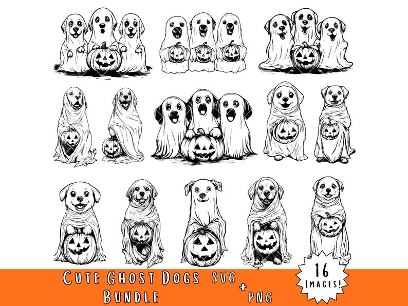 Halloween Ghost Dogs SVG PNG – 16 Spooky Dog Breed Images (digital ...