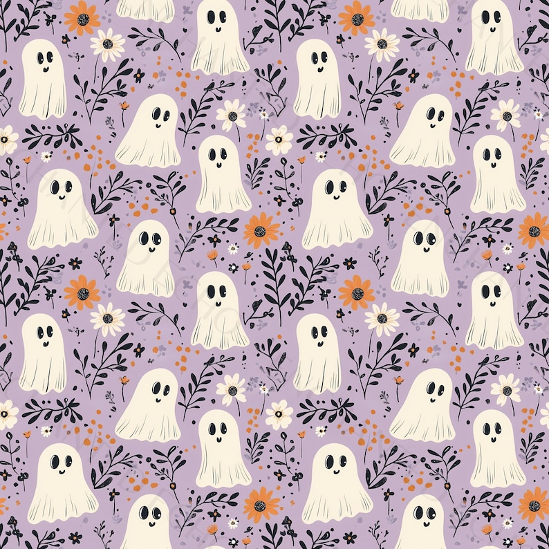 Seamless Halloween Wildflower Ghosts Pattern - Ghost Floral Spooky Boho ...