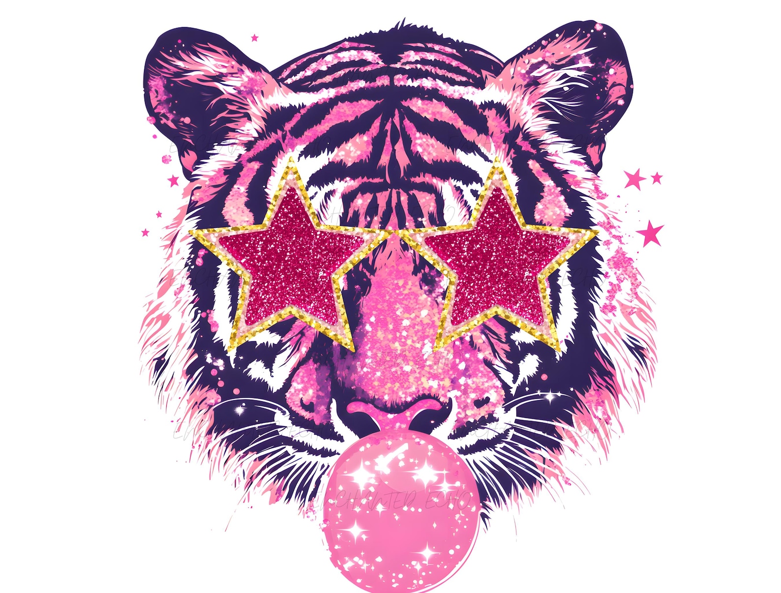 Pink Glitter Tiger Star Eyes PNG, Wild Animal Bubble Gum Mascot Clipart ...