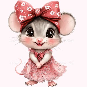 Ballerina Mouse Coquette Pink Bow Png Cute Mice Watercolor Clipart ...