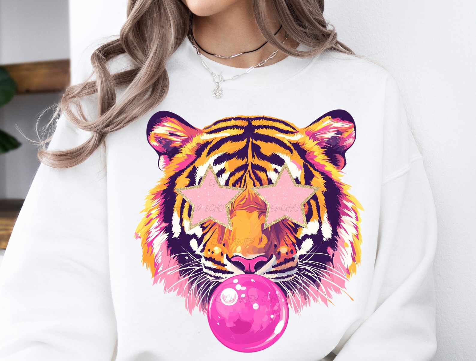 Pink Star Eyes Tiger Bubble Gum PNG - Tigers Mascot Sublimation, Wild ...