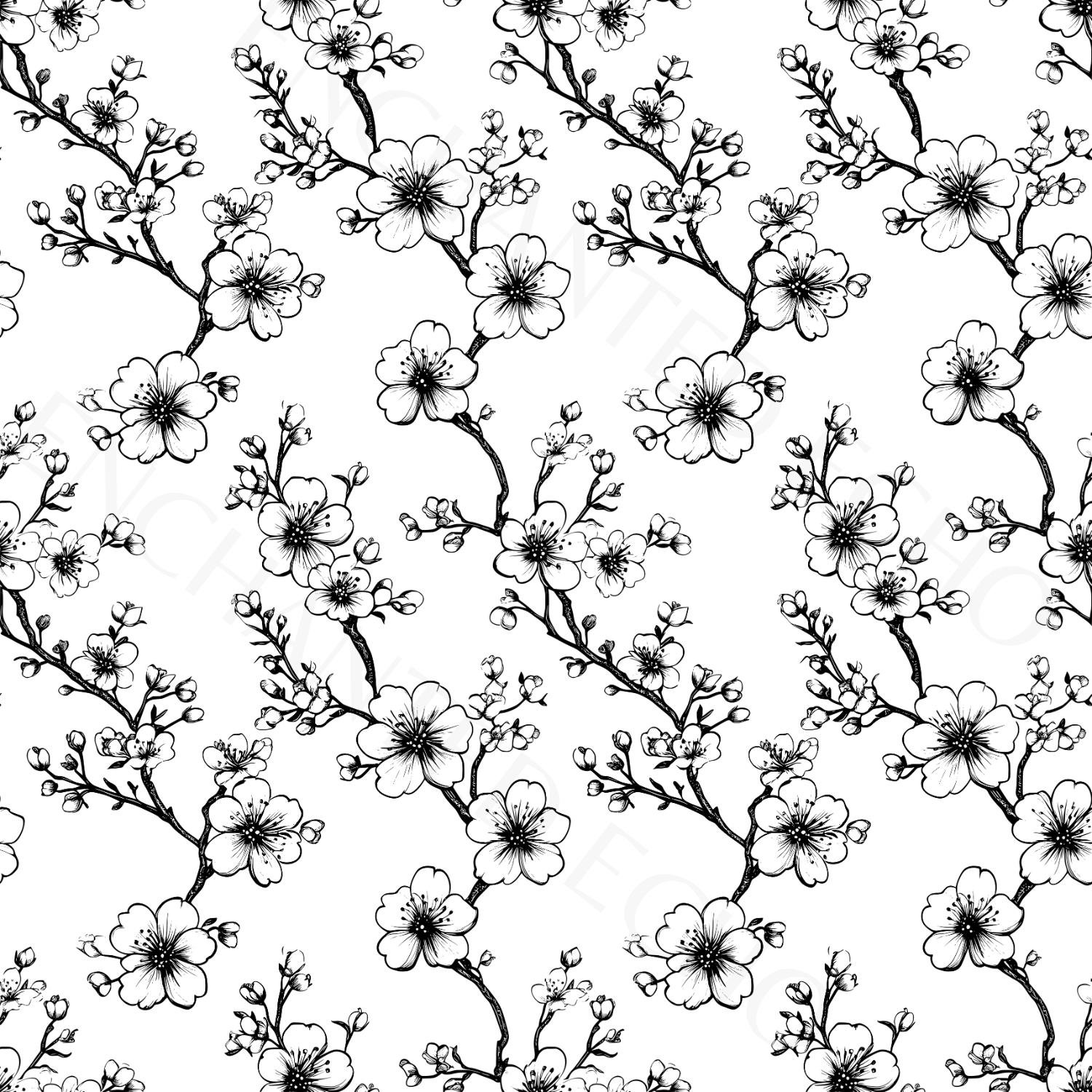 Seamless Cherry Blossoms SVG + PNG Pattern Set - Repeating Sakura ...
