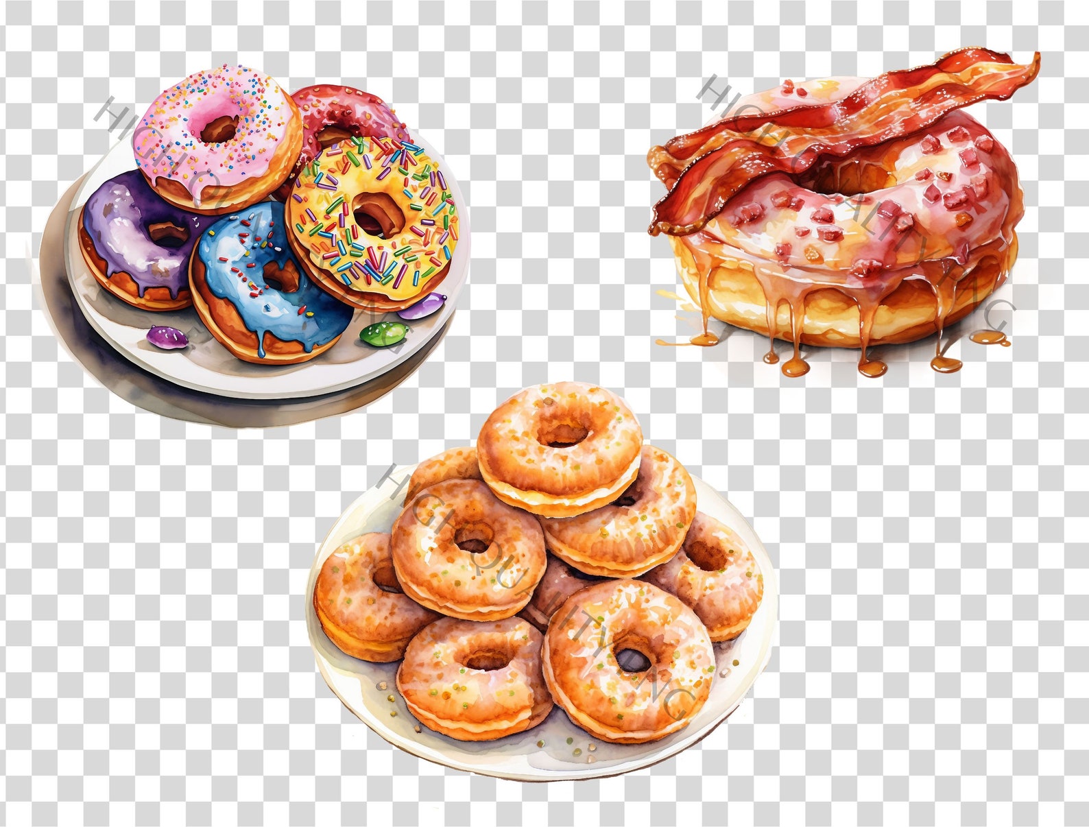Donut Clipart Watercolor Cute Donut PNG Bundle Sweets Clipart ...