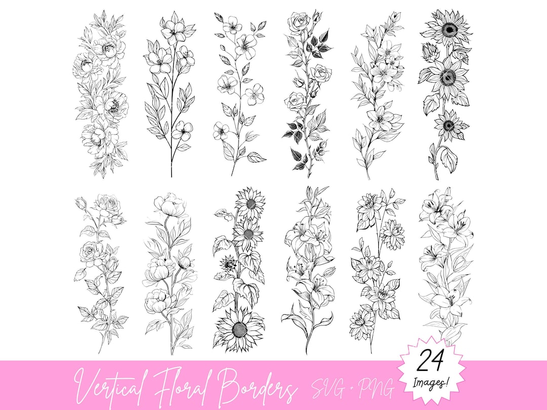 Vertical Floral Borders SVG & PNG Bundle - 24 Flower Images, 48 Total ...