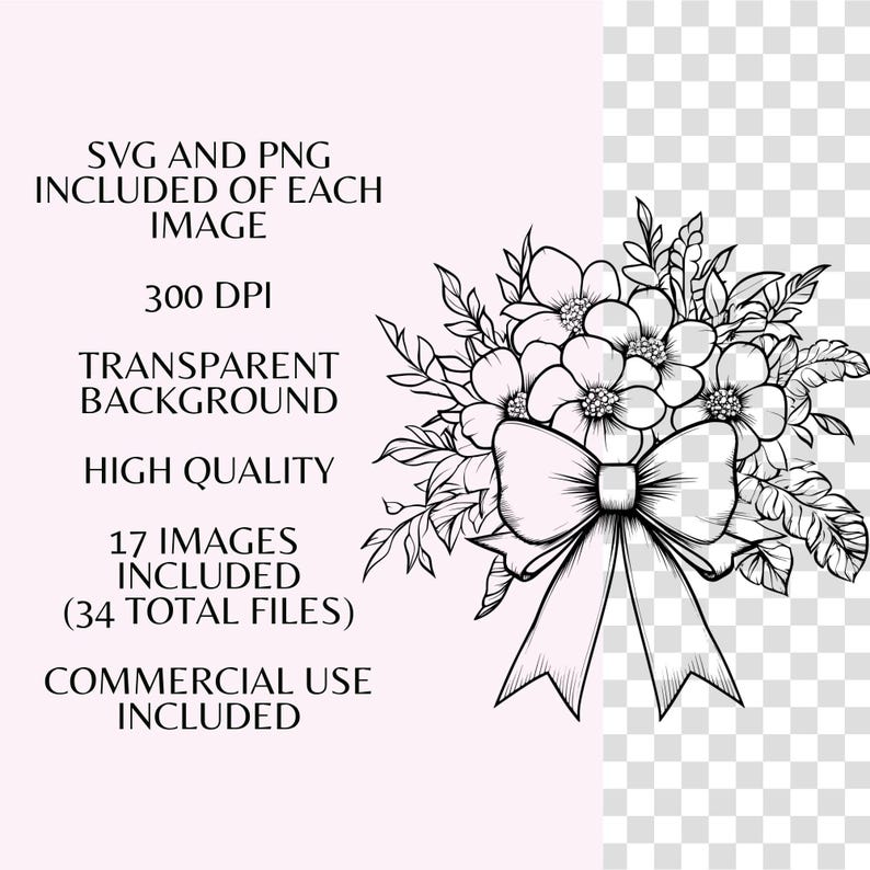 Floral Bow SVG Bundle: Wildflower Bouquet Graphics, Coquette Flower ...