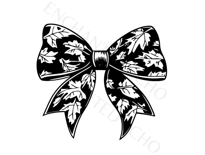 Leaves Pattern Bow SVG PNG Fall Bow SVG Patterned Cute Bow Svg Png ...