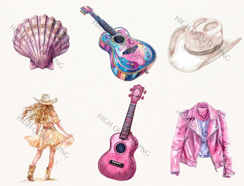Pink Coastal Cowgirl Clipart I Set of 32 Images I Girly Clip Art Bundle ...