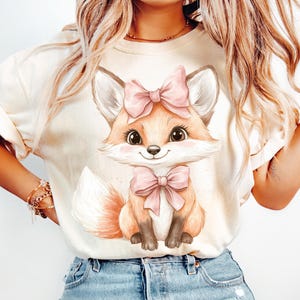 Coquette Pink Bow Fox Png - Watercolor Fox Graphic - Baby Fox PNG Cute ...