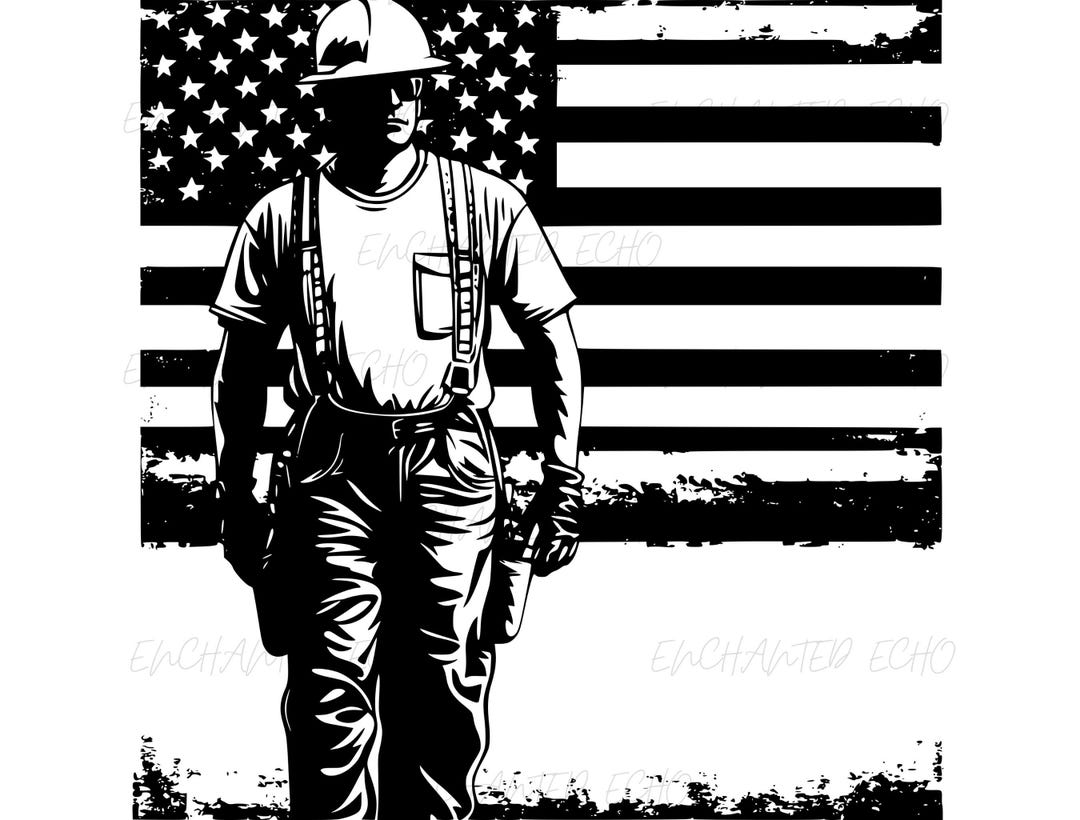 Construction Worker USA Flag SVG + PNG Set - Contractor Clipart ...