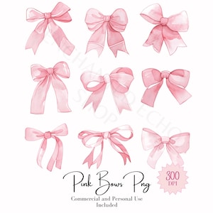 Soft Girl Aesthetic Watercolor Bows Png, Commercial Use Pink Bows ...