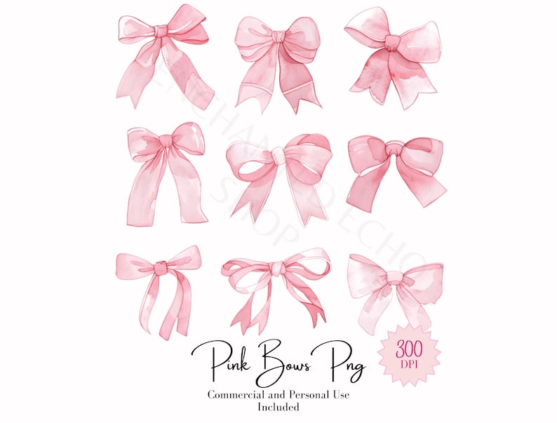 Soft Girl Aesthetic Watercolor Bows Png, Commercial Use Pink Bows ...