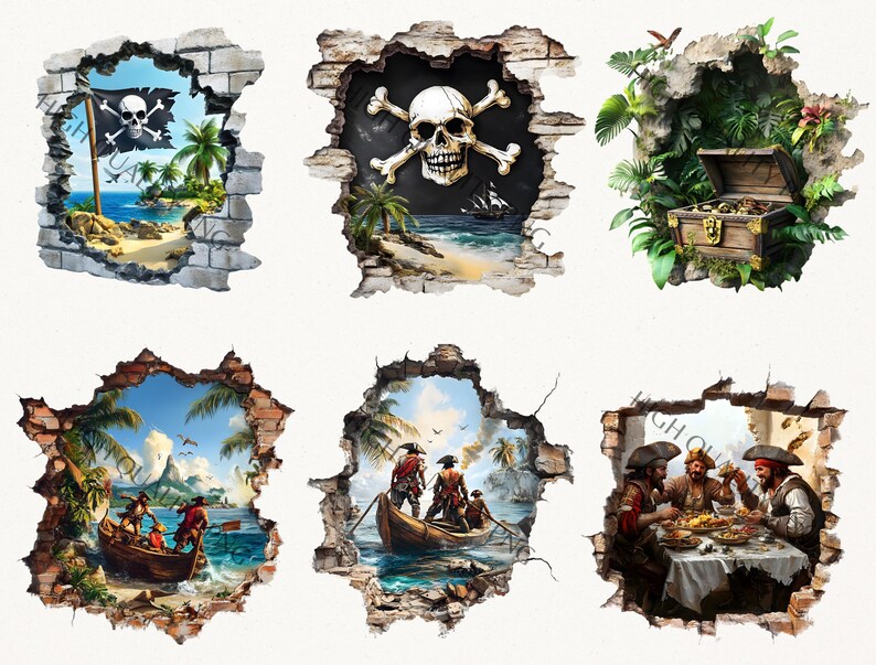 Pirate Adventure Treasure 3D Hole in A Wall Pirates Clipart Bundle - 27 ...