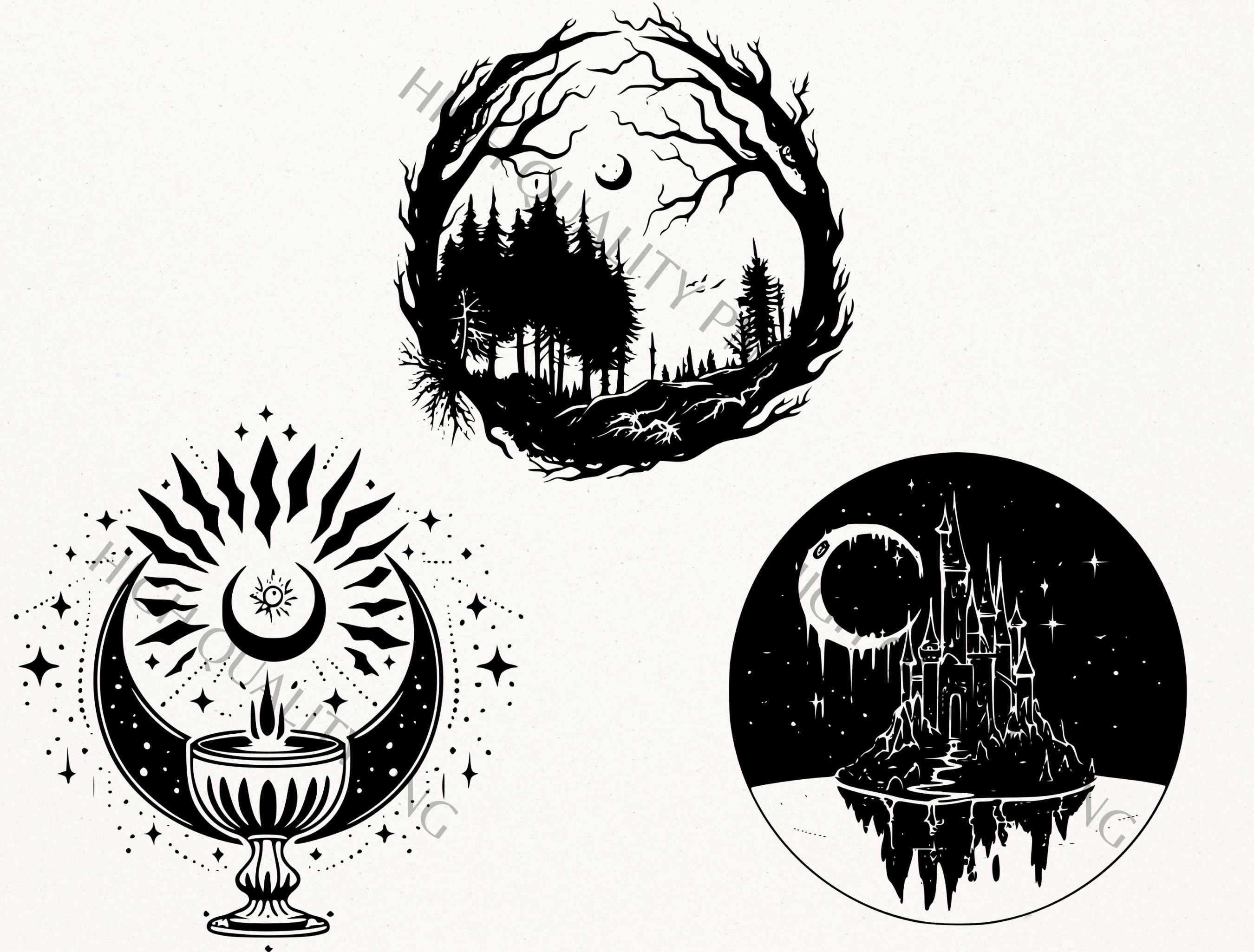 Dark Fantasy Svg Gothic Romance Clipart Bundle Pack 18 Images Mystical ...