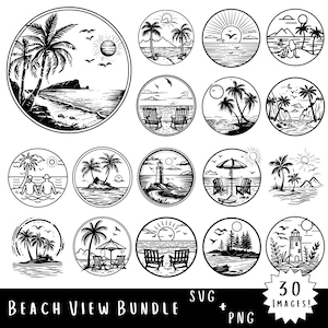 Coastal Beach View SVG & PNG Bundle - Tropical Sunset Beach Scenes ...