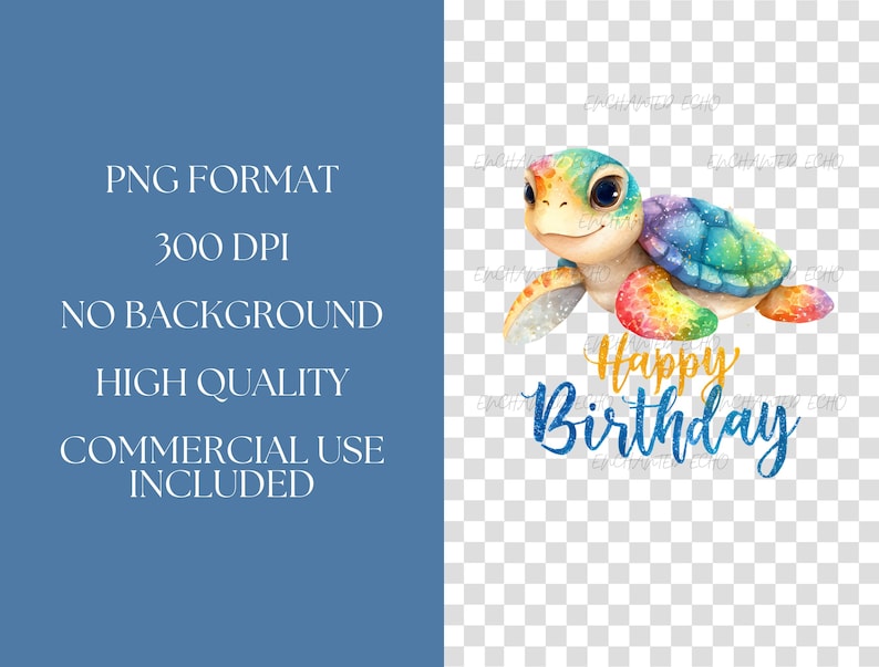 Happy Birthday Sea Turtle PNG - Kid's Birthday Girl or Boy Watercolor ...