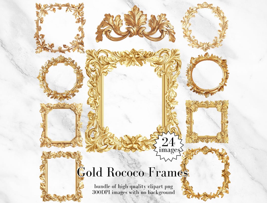 Gold Rococo Frames Clipart - 24 Pngs Antique Vintage Frames - Picture ...